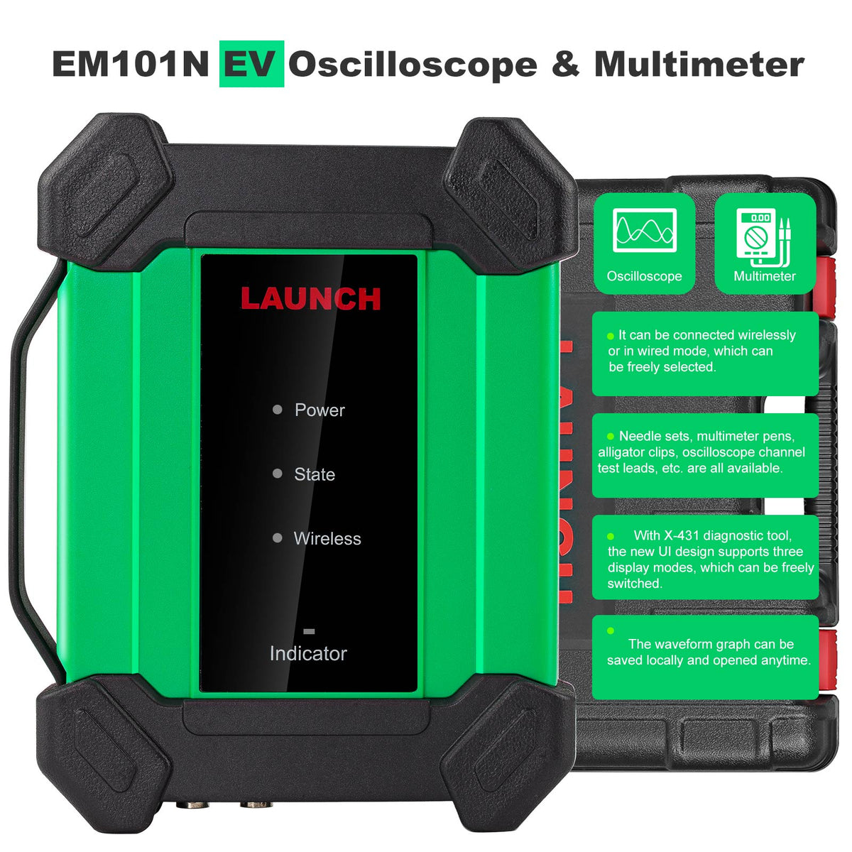 LAUNCH EM101N EV Scopebox 2 Channel Oscilloscope Multimeter Hybrid 202 ...