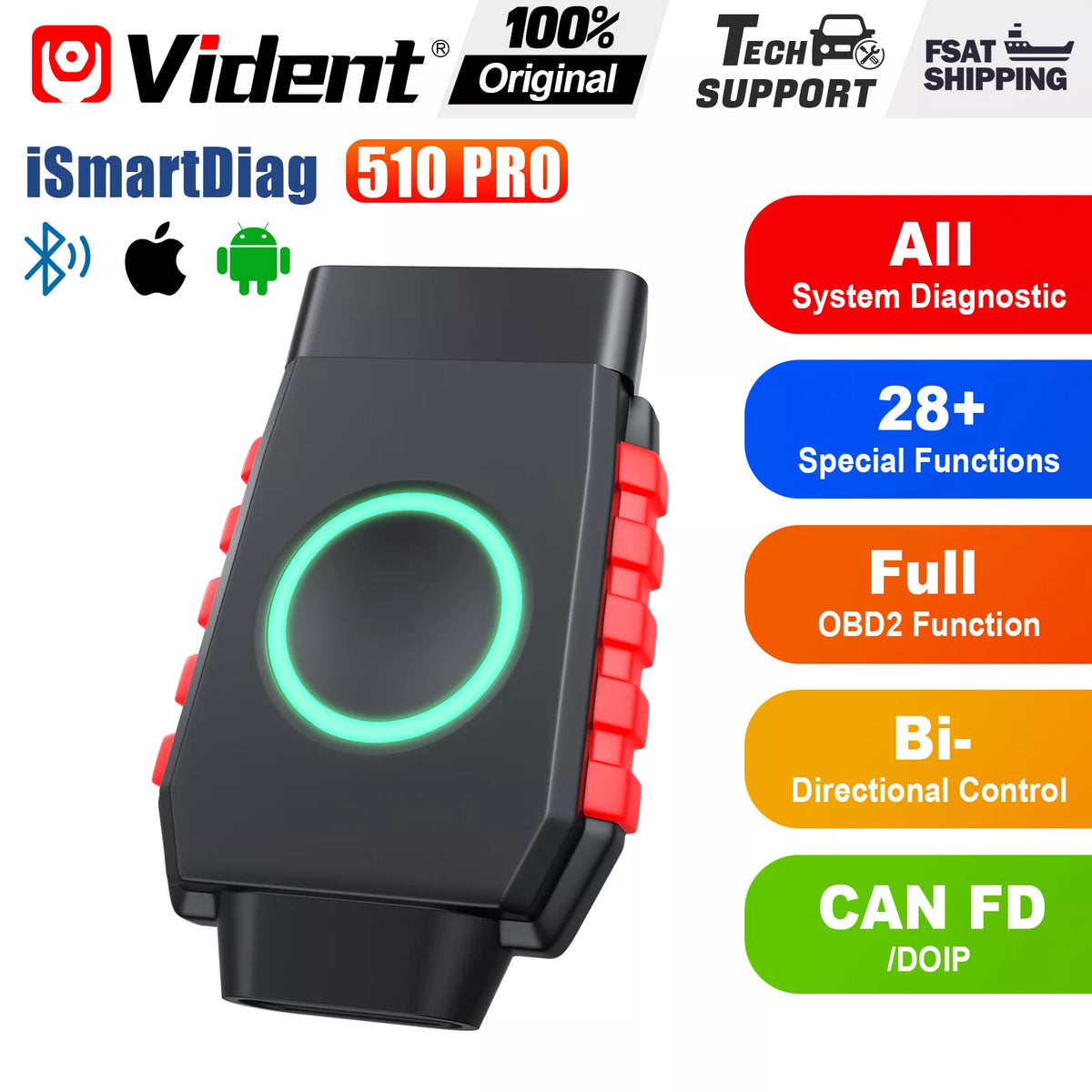 Vident iSmartDiag510/ 510 PRO BT OBD2 Scanner Full Diagnostic Tool Wit ...