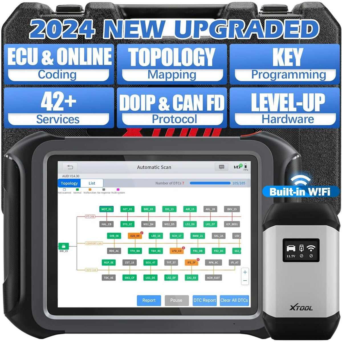 XTOOL D9S WIFI Automotive Diagnostic Scan Tool with CAN FD& DOIP Suppo ...