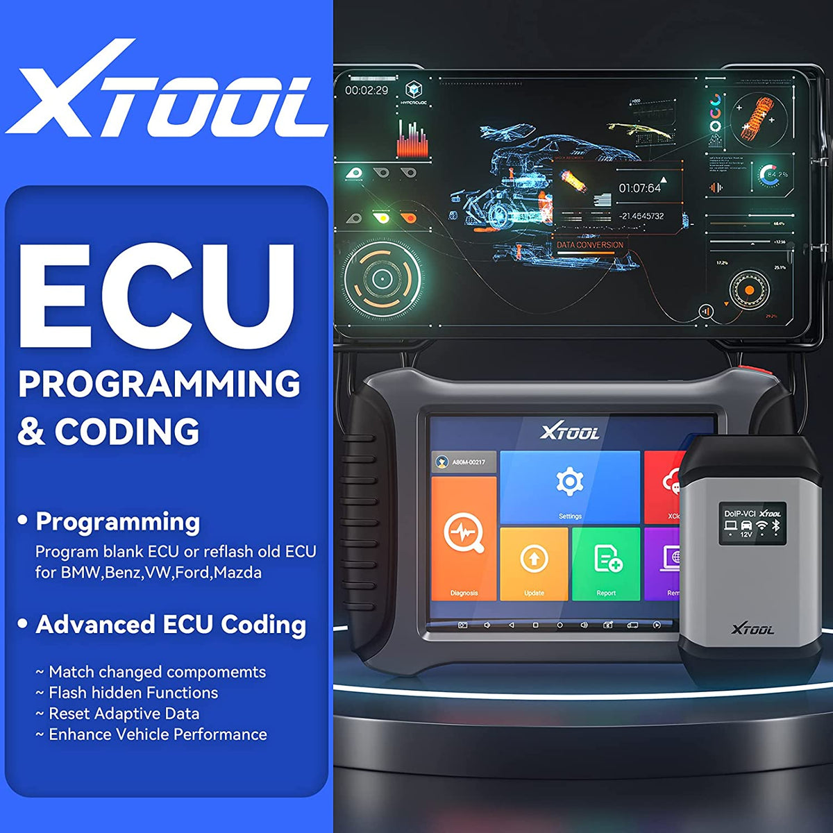 XTOOL A80 Pro Master with VCI Programmer J2534 supports KC501 KS01 OBD ...